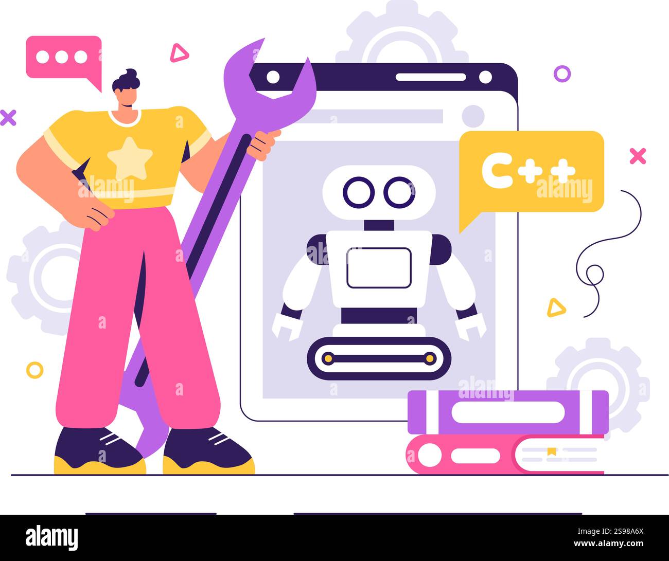 Robot Programming Vector Illustration Featuring an Artificial Intelligence Robot Interacting ...