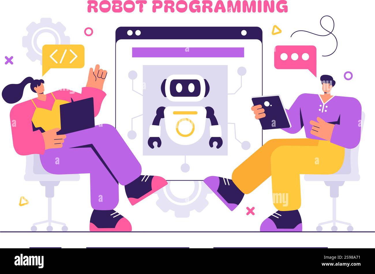 Robot Programming Vector Illustration Featuring an Artificial ...