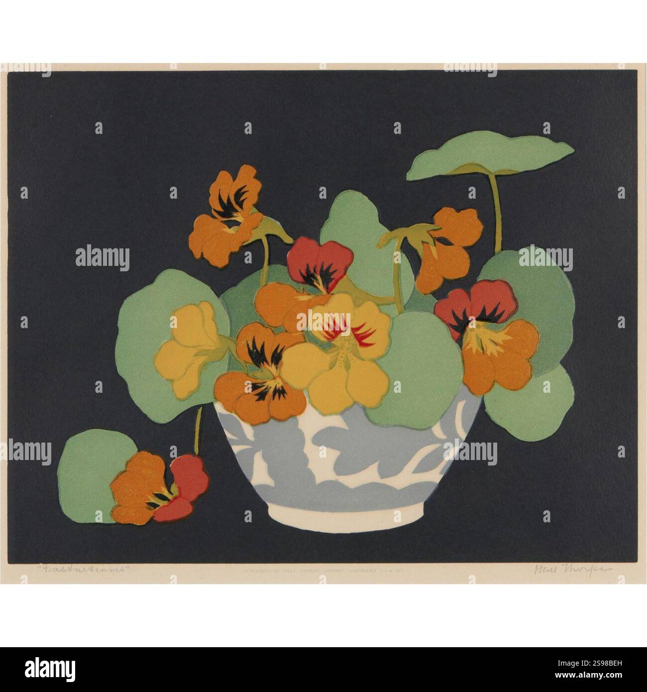 Hall Thorpe - Nasturtiums woodcut signed lower right Hall Thorpe titled ...