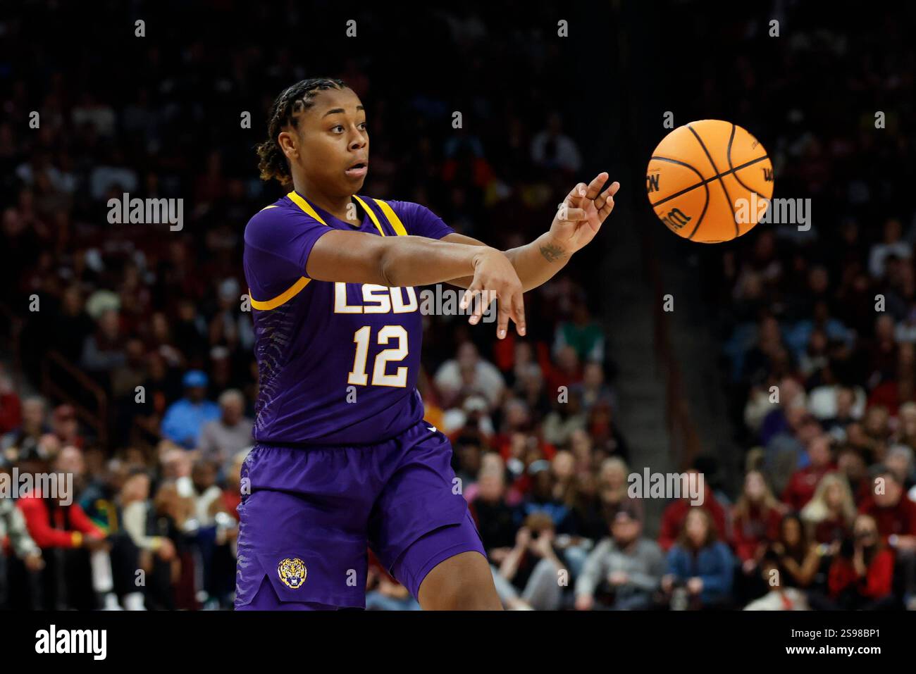 LSU guard Mikaylah Williams passes during the second half of an NCAA ...