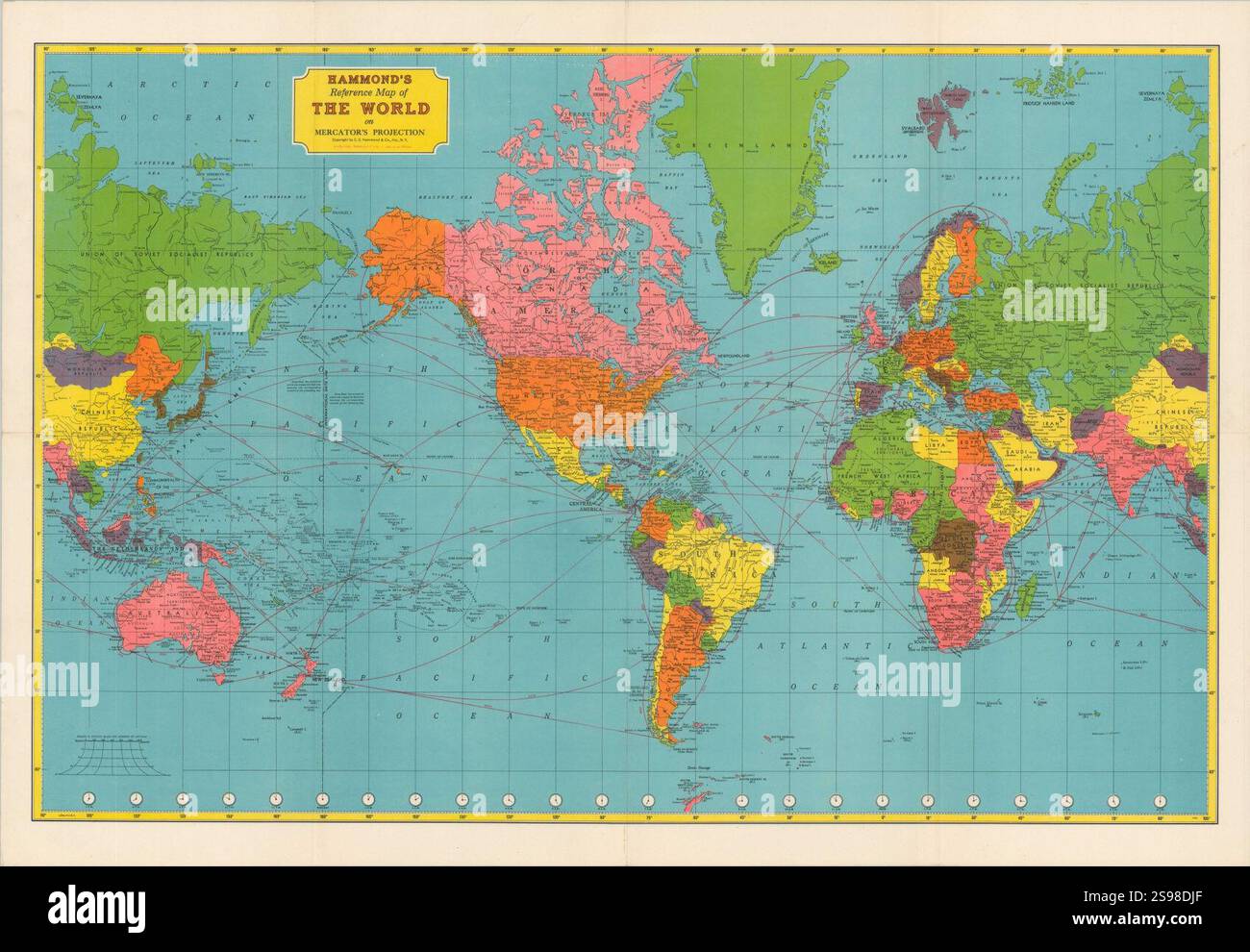 Hammond’s Reference Map of the World on Mercator’s Projection Stock ...