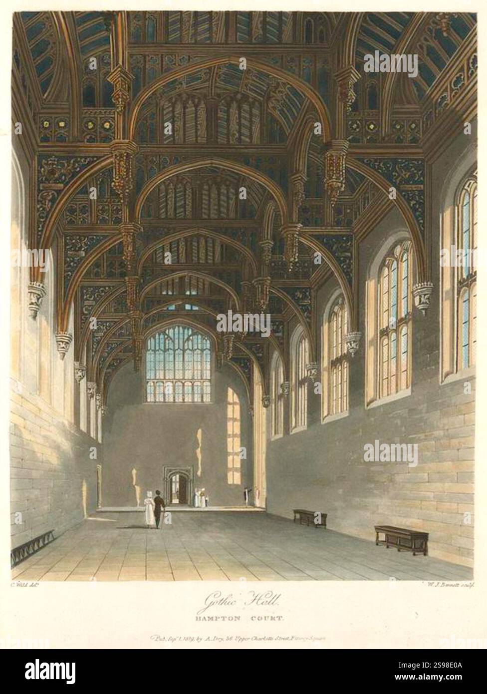 Hampton Court Palace Great Hall c1817 Stock Photo - Alamy