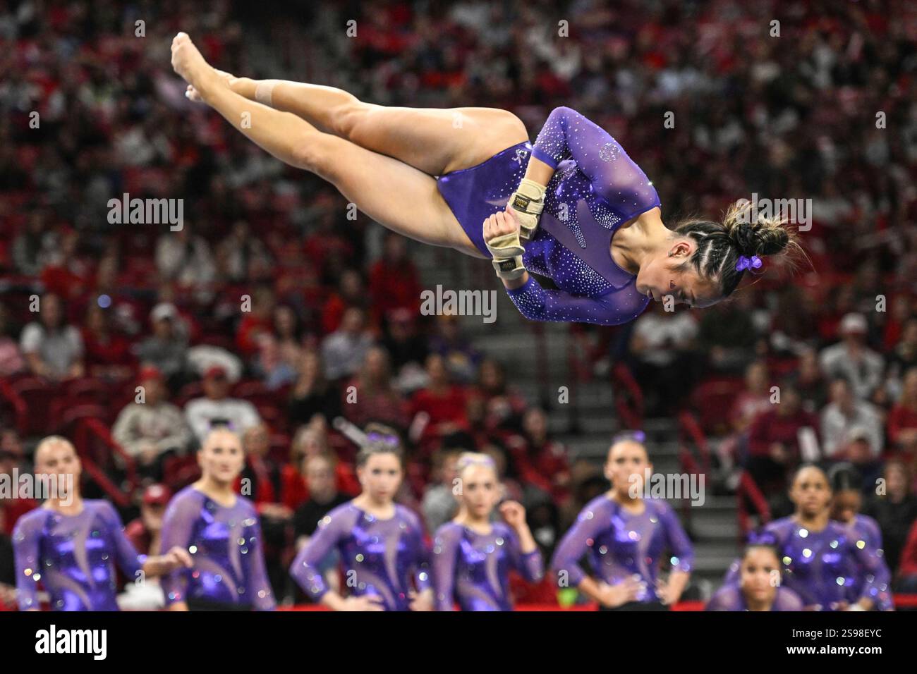 LSU gymnast Kailin Chio competes on the floor against Arkansas during ...