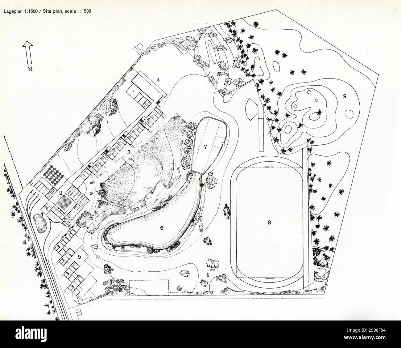 Hannes Meyer, ADGB- Bundesschule in Bernau, Lageplan (1928-30 Stock ...