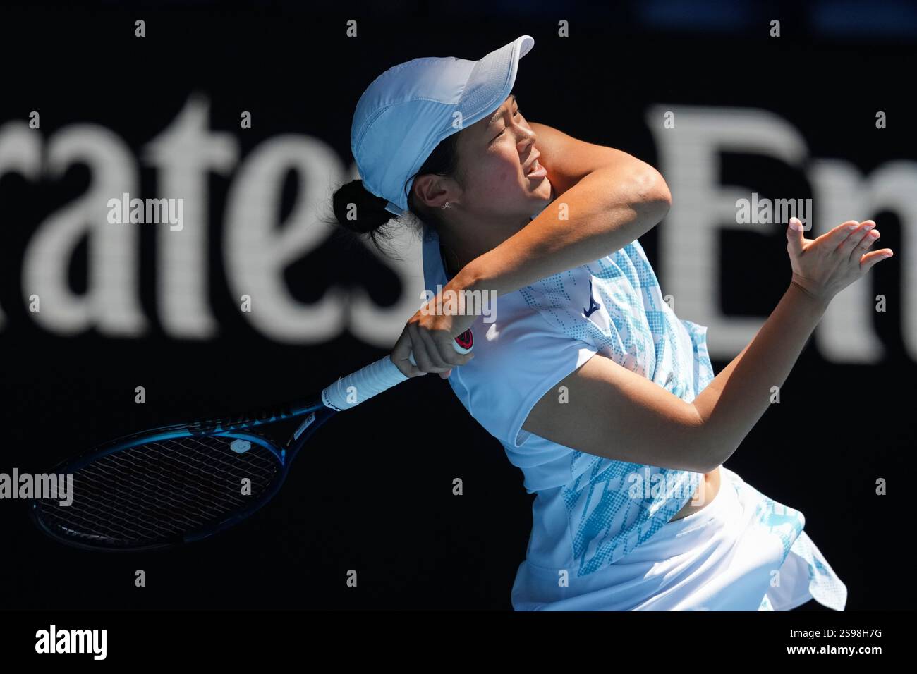 Wakana Sonobe of Japan plays a forehand return to Kristina Penickova of ...