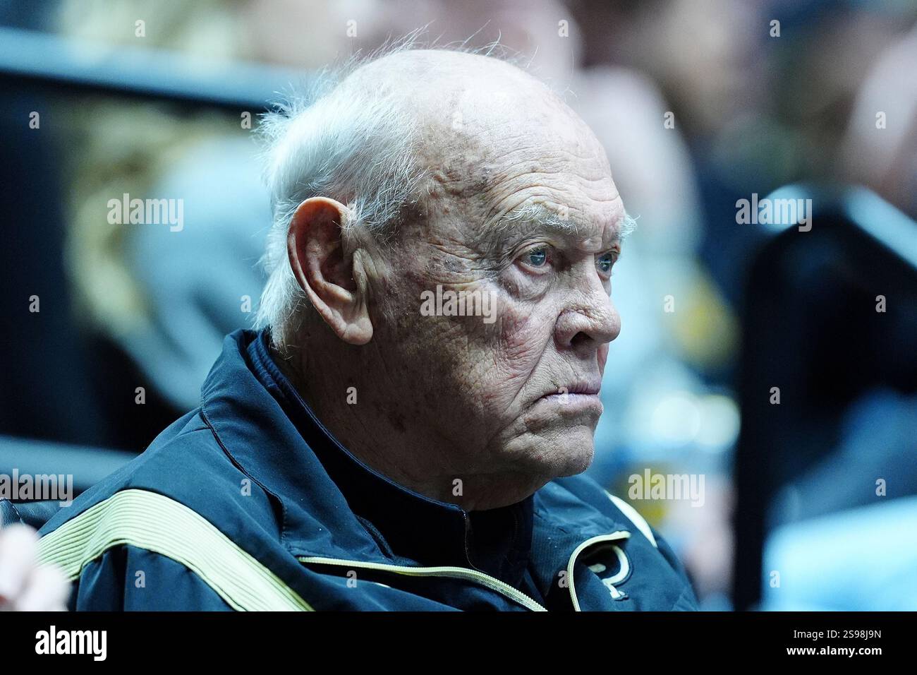 WEST LAFAYETTE, IN - JANUARY 24: Former Purdue coach Gene Keady watches ...