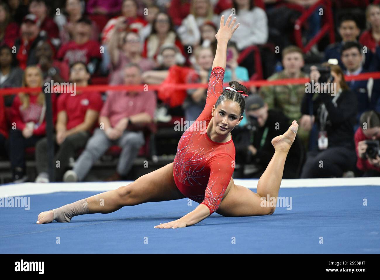 Arkansas gymnast Maddie Jones competes on the floor against LSU during ...