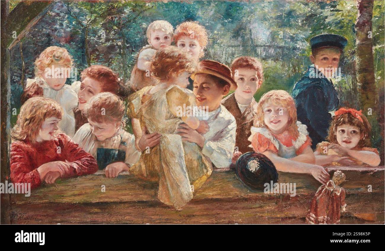 Happy children (1898), by Paul Barthel Stock Photo - Alamy