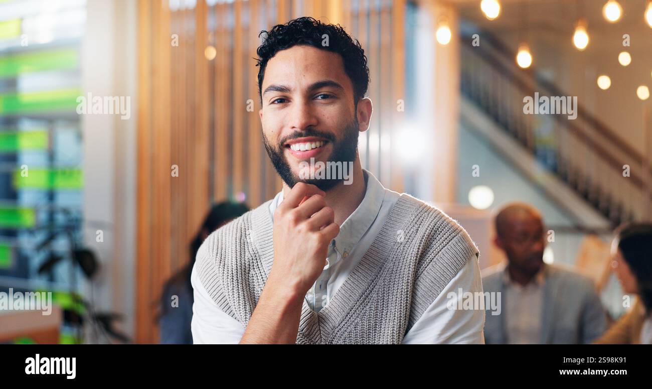 Portrait, smile and creative businessman for event planning, artist ...