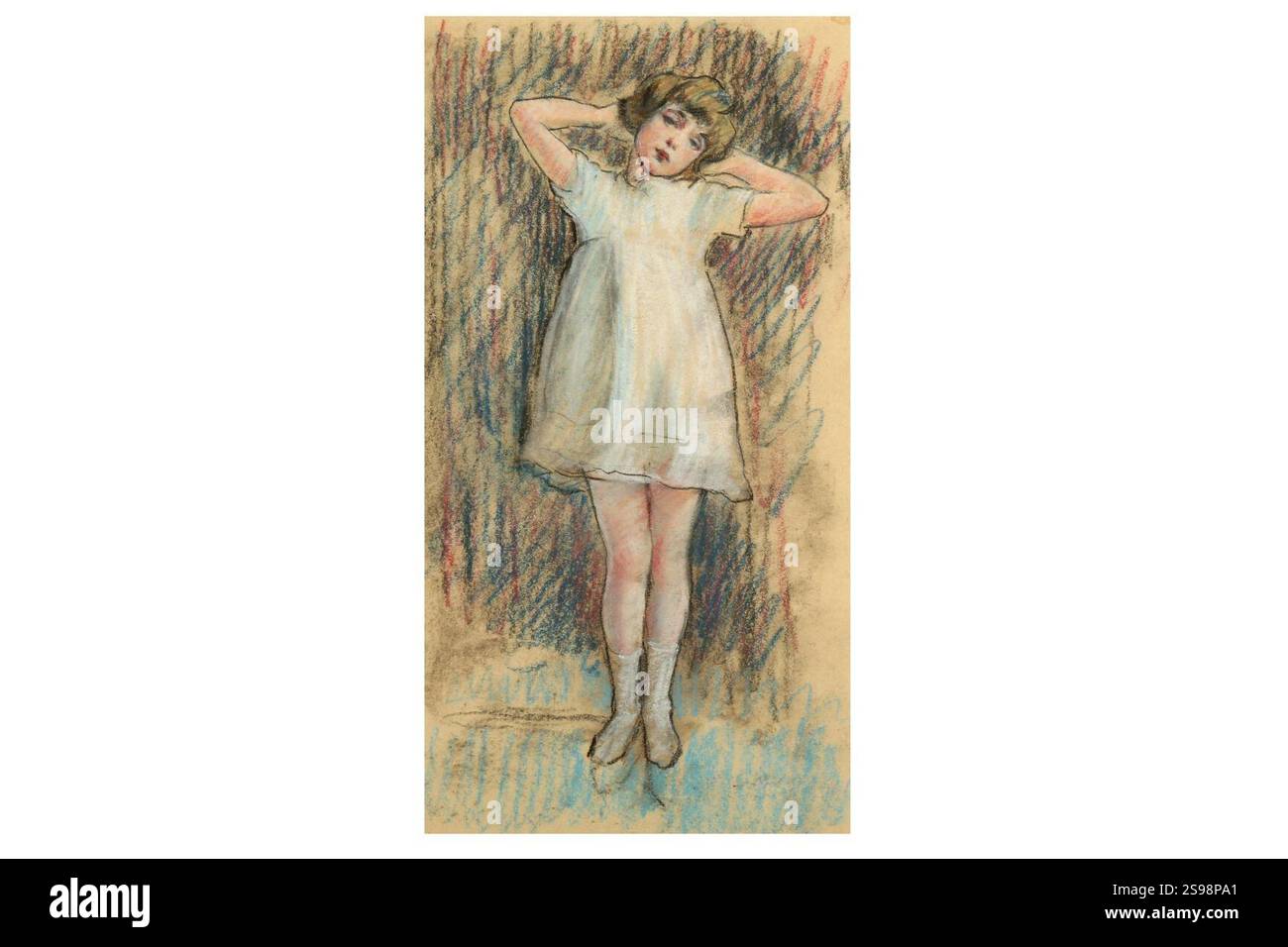 Harry John Pearson - Study of a girl with raised arms coloured chalks ...