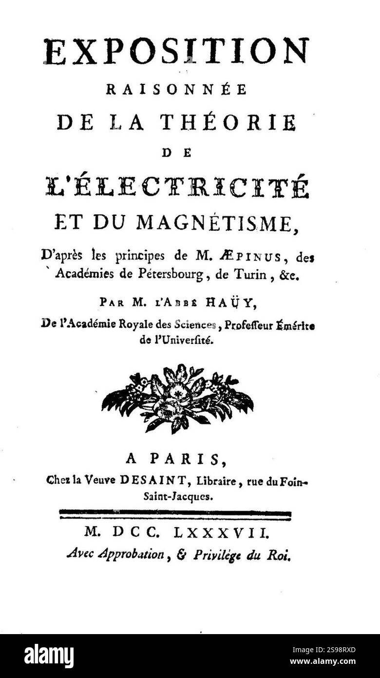 Haüy, René-Just – Exposition raisonnée de la théorie de l'électricité ...