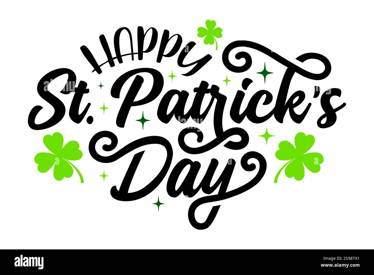 Happy St. Patrick's Day lettering design with green clover leaves on ...