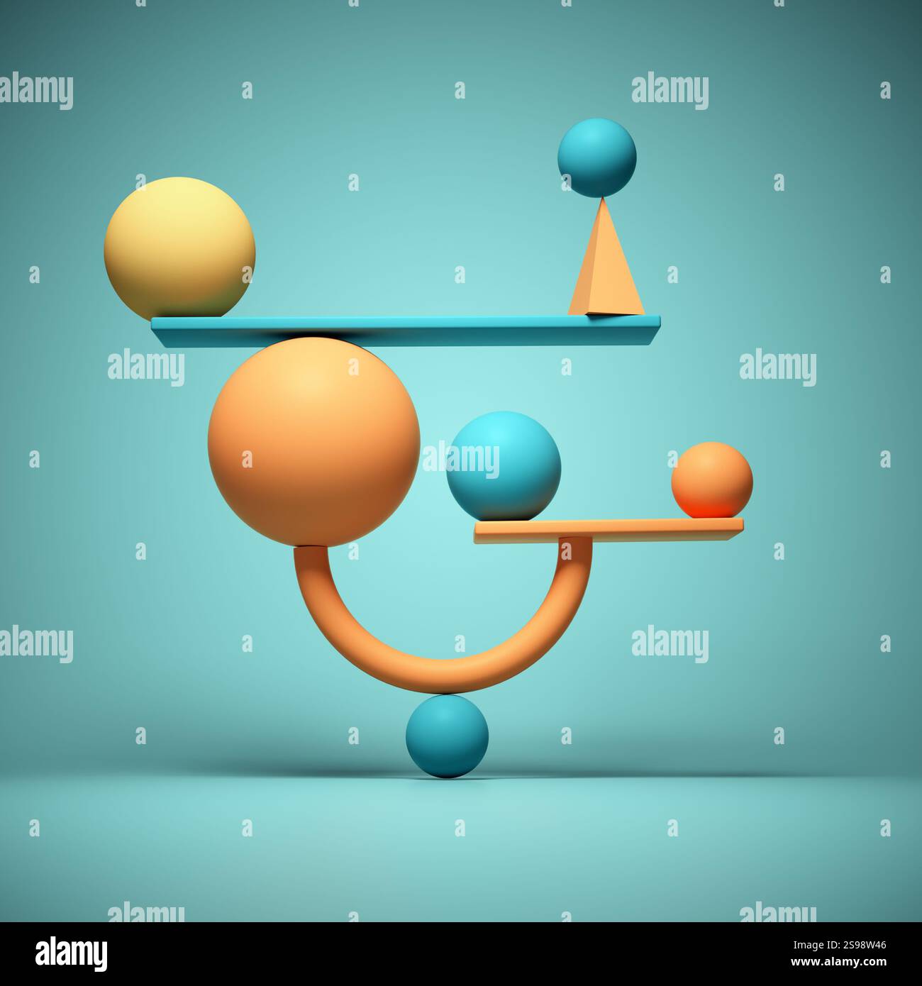 Abstract geometrical elements on balance. Impossible equilibrium. This ...