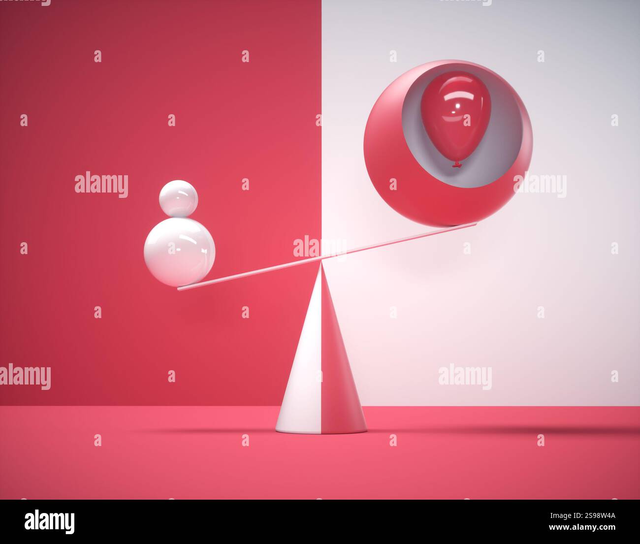 Abstract geometrical elements on balance. Impossible equilibrium. This ...