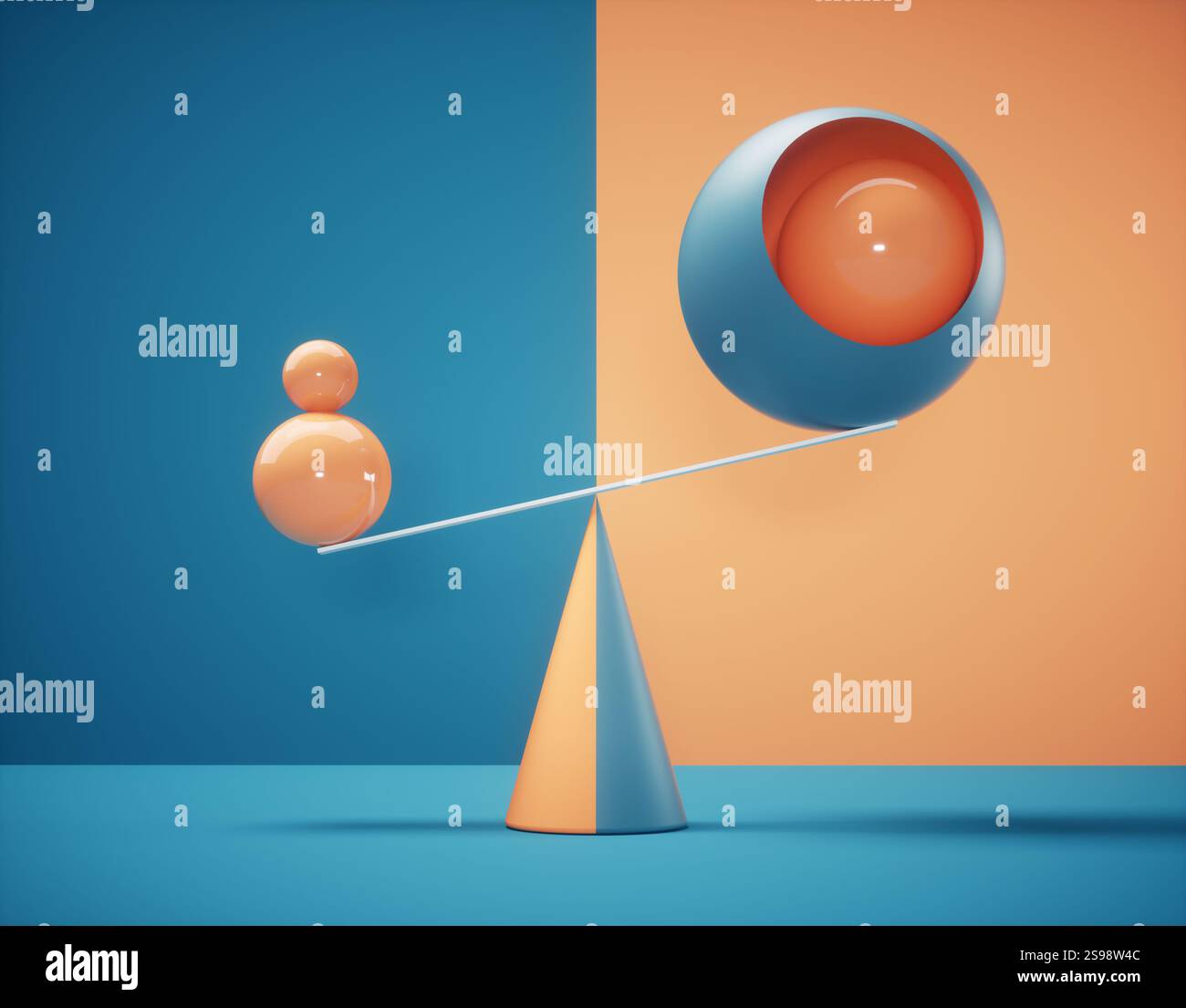 Abstract geometrical elements on balance. Impossible equilibrium. This ...