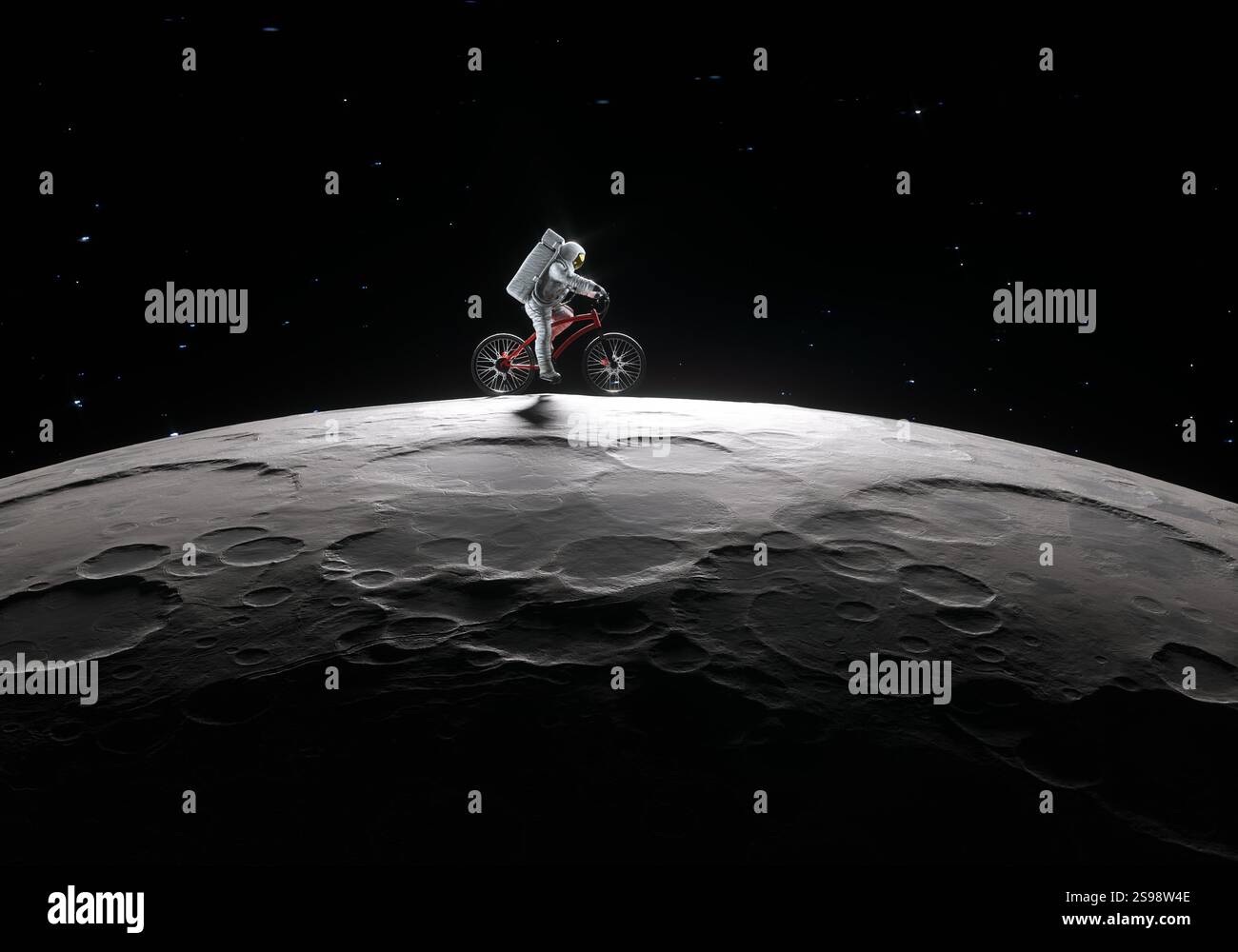 Astronaut riding a bike on the moon. Futuristic and creative concept ...
