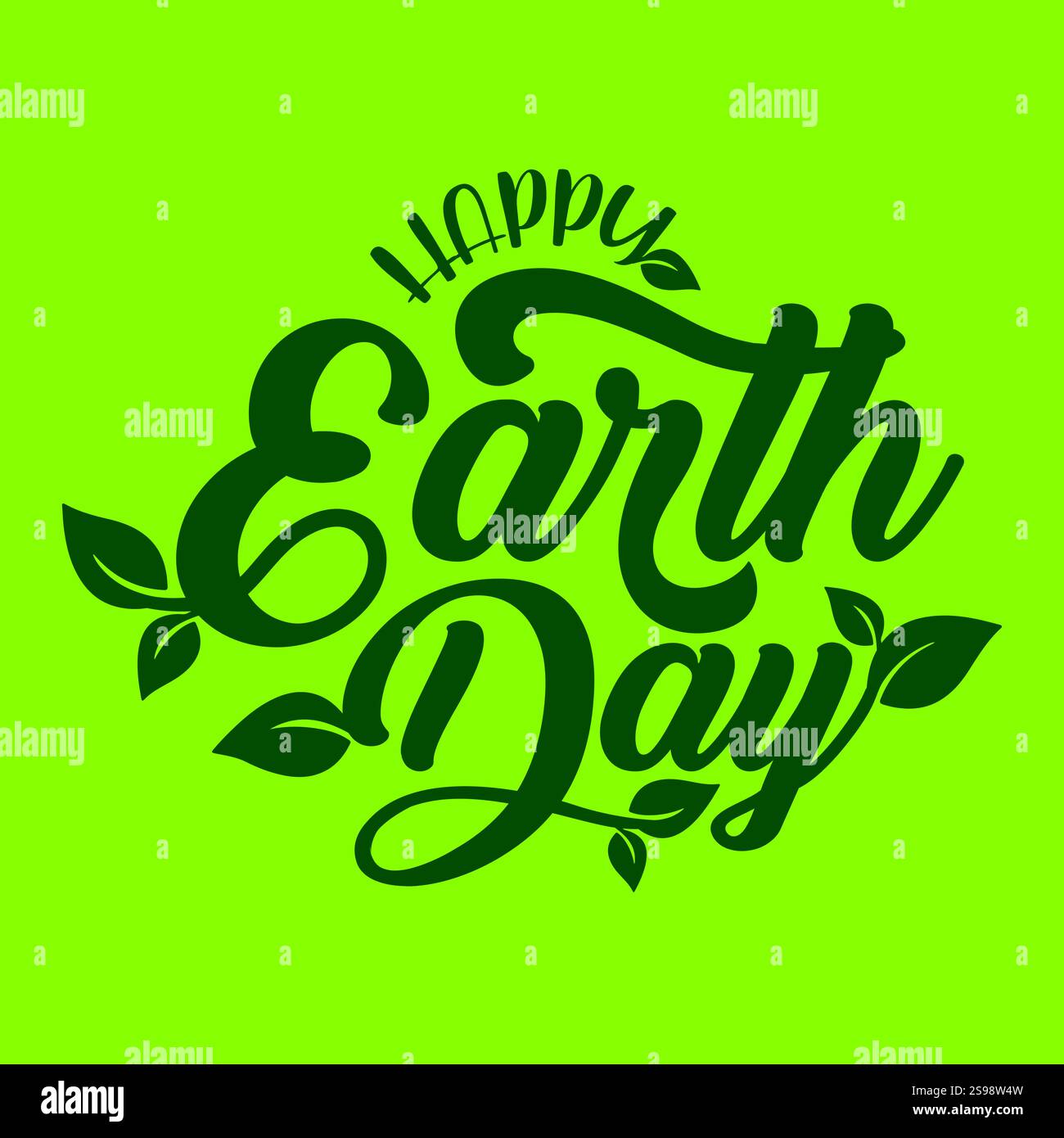 Happy Earth Day drawing with hand lettering and Leafs on green ...