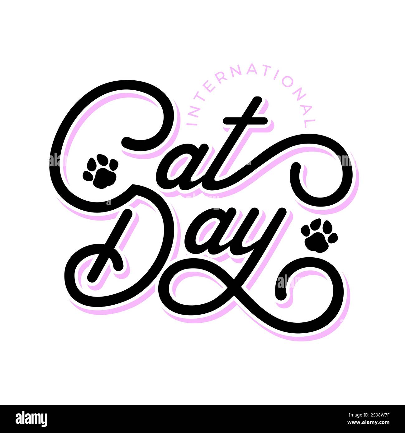 Cat Day calligraphy logo design. Dog foot silhouette vector icon ...