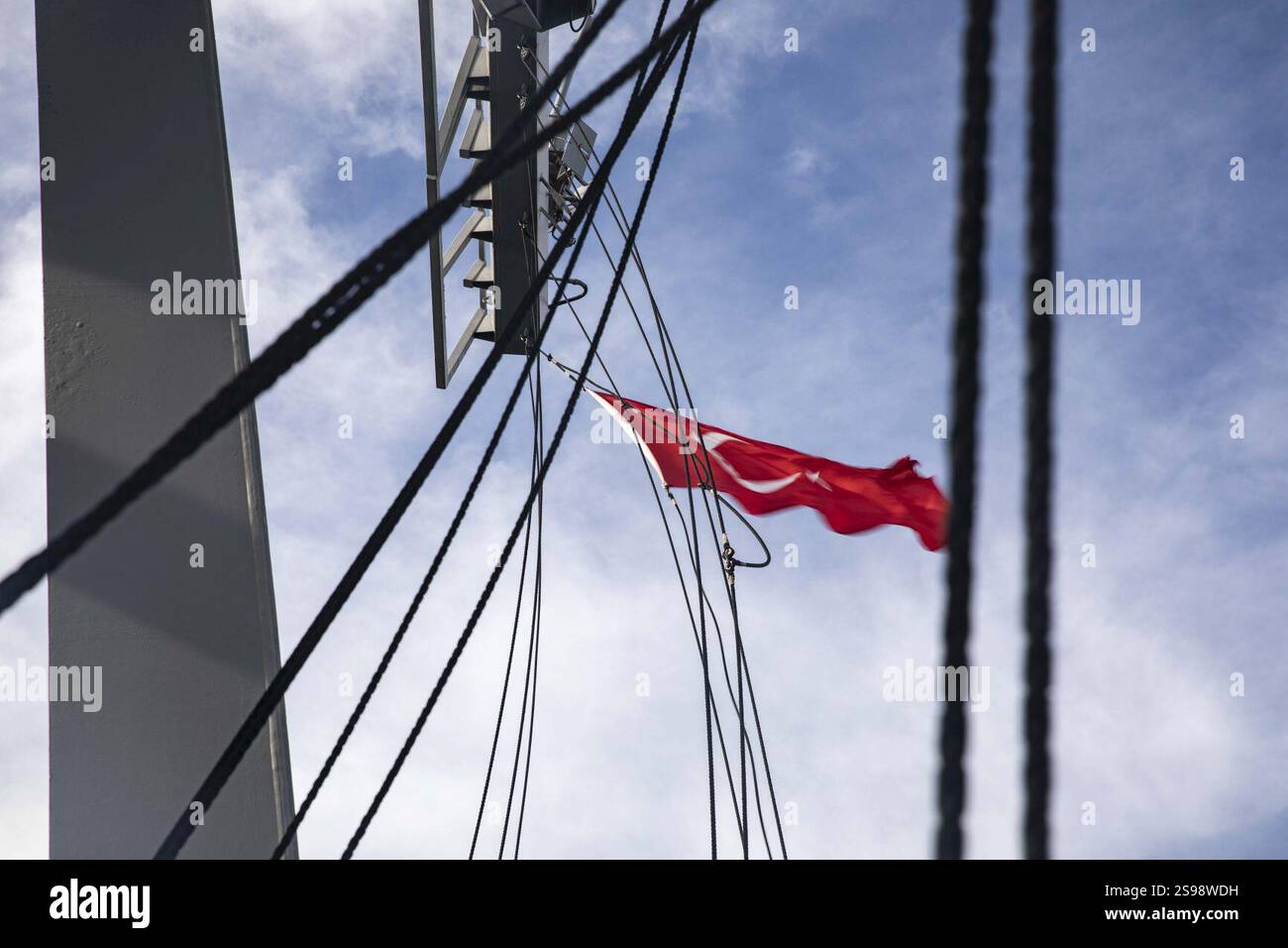 He Turkish flag flies from the mast of the Arleigh Burke-class guided ...
