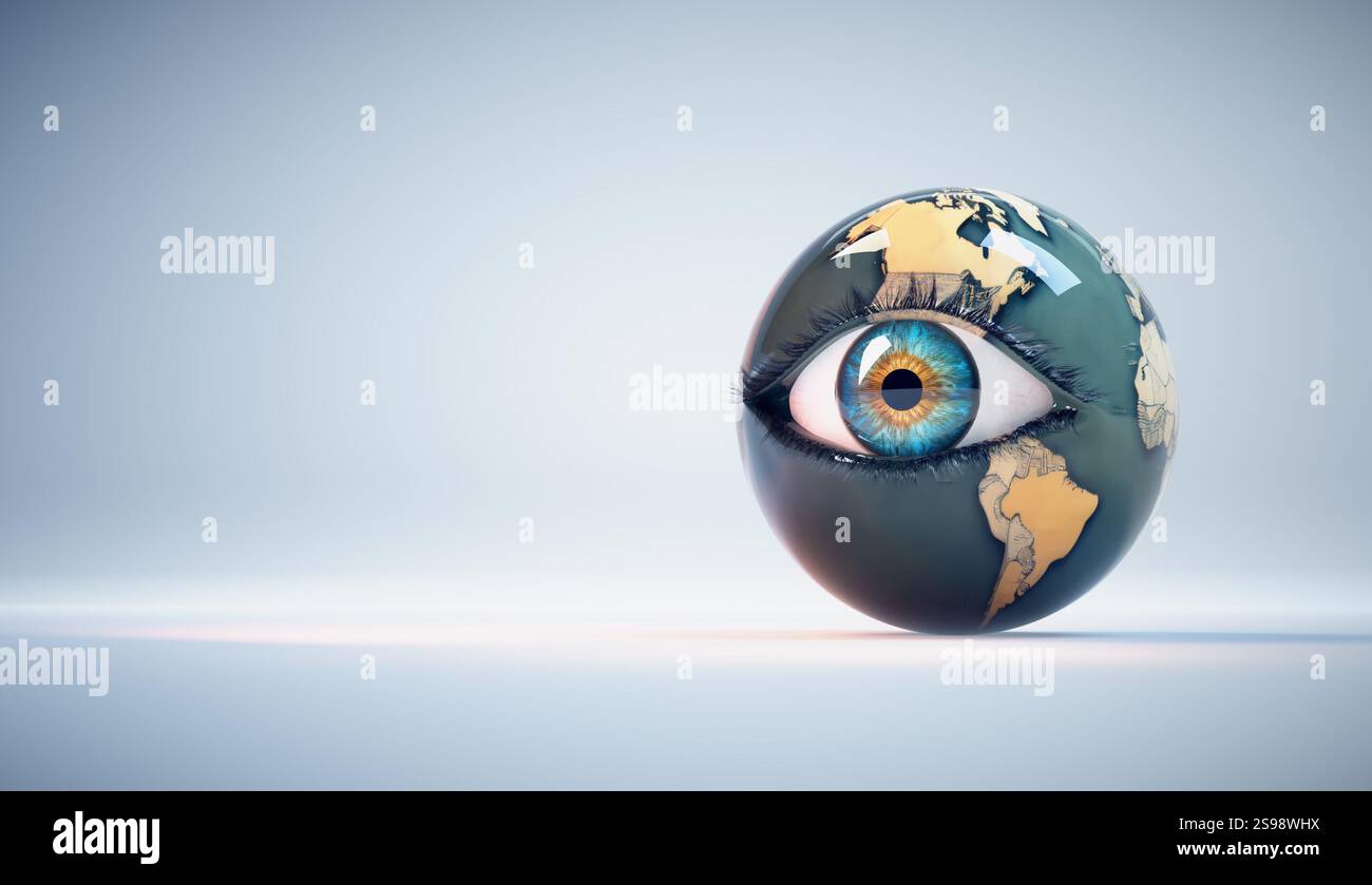 Human eye with earth globe on it in a studio background. Nature and ...