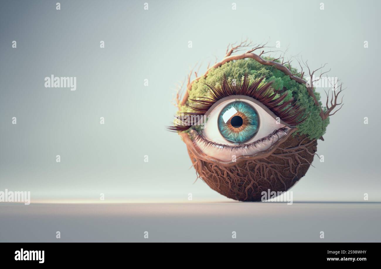 Human eye with vegetation on it in a studio background. Nature and ...