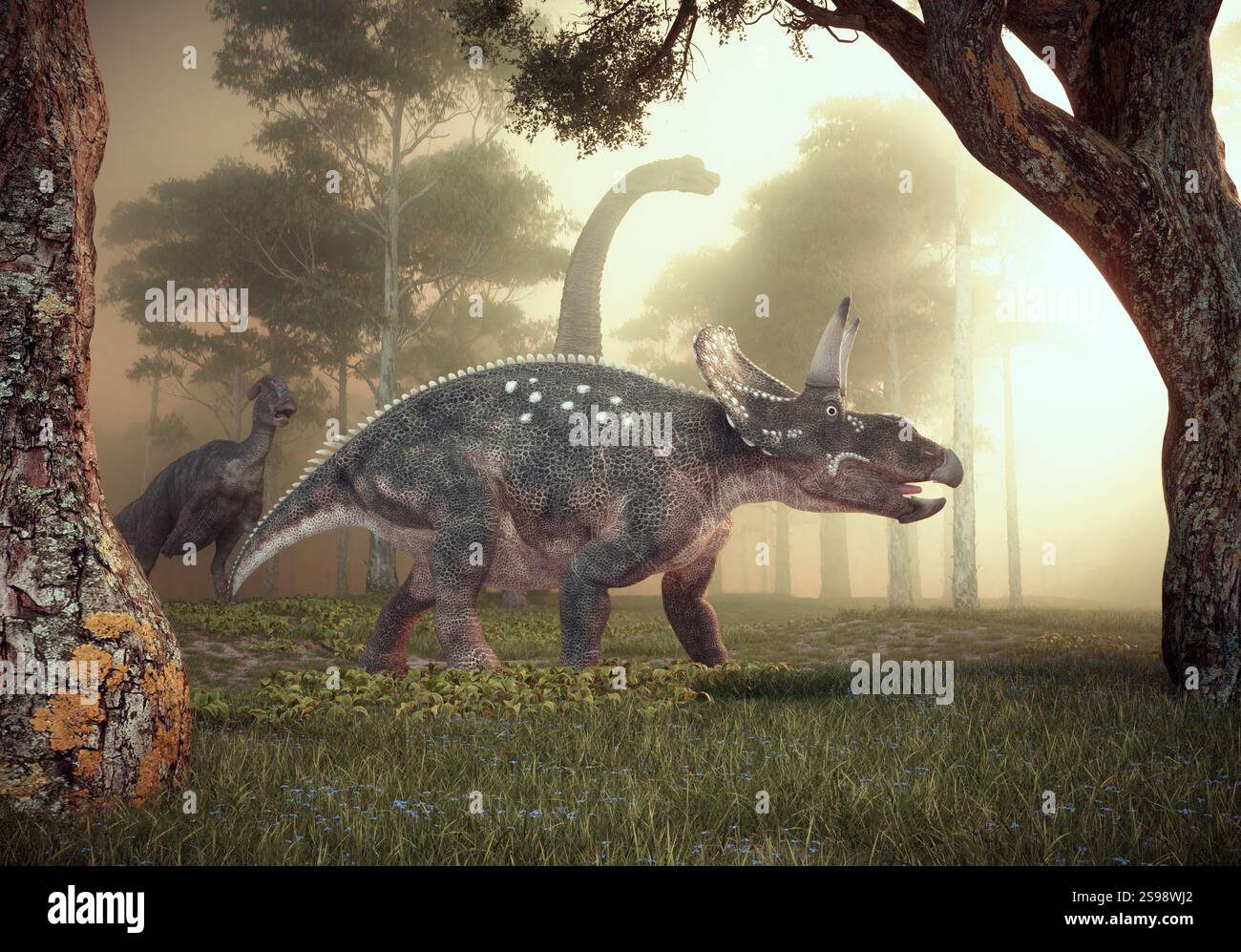 Dinosaur - Diceratops in nature. This is a 3d render illustration Stock ...