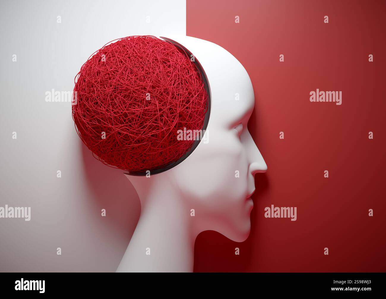Human head profile and chaotic lines. Confusion and brainstorming ...