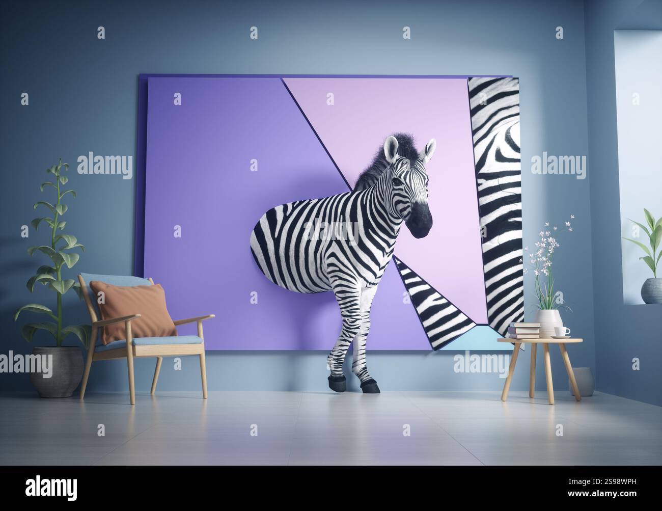 Zebra walking out of an abstract painting. Artificial intelligence and ...
