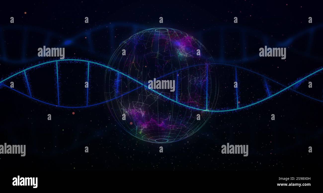 Image of globe and dna strands over data processing Stock Photo - Alamy
