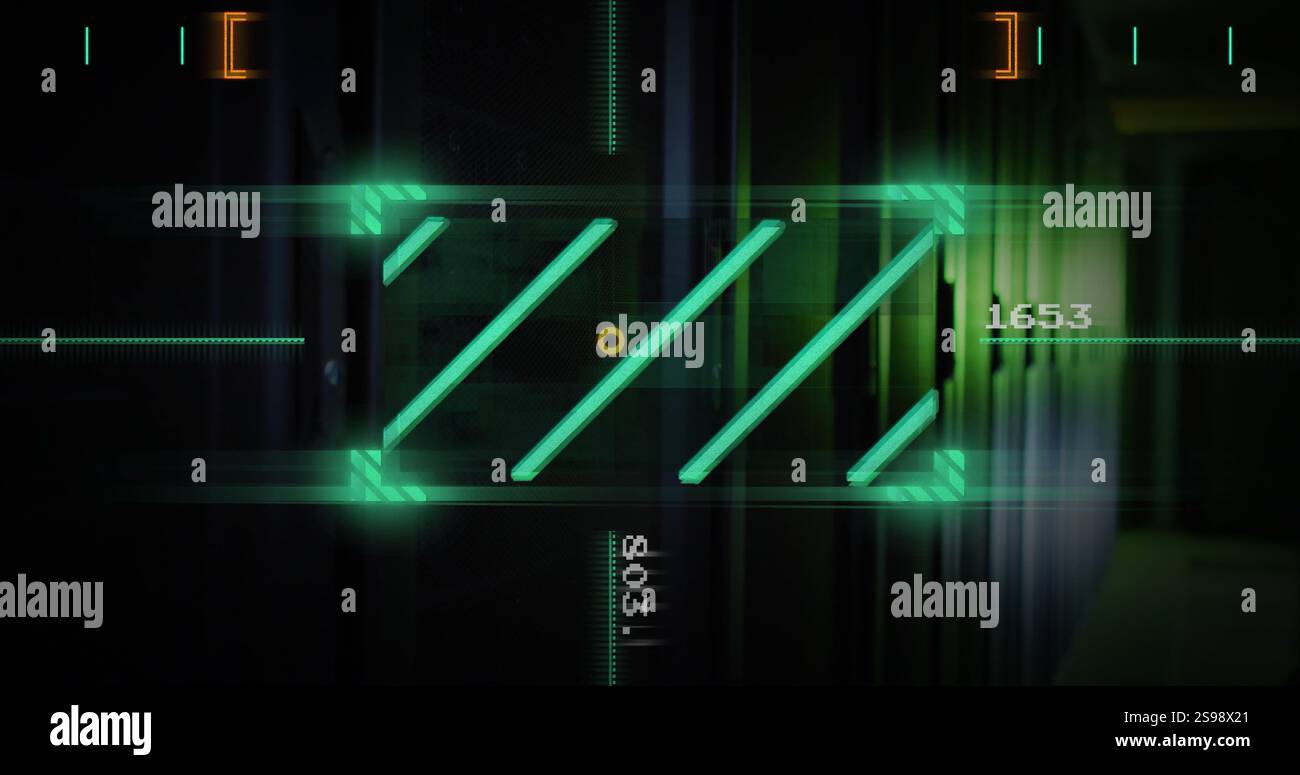 Image of data processing and scanner over server room Stock Photo - Alamy