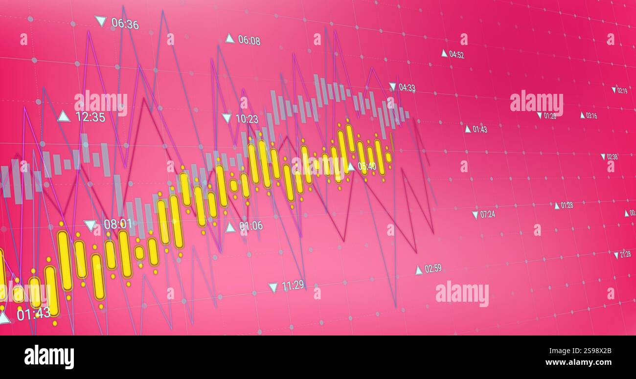 Image of diagrams over data processing on pink background Stock Photo ...