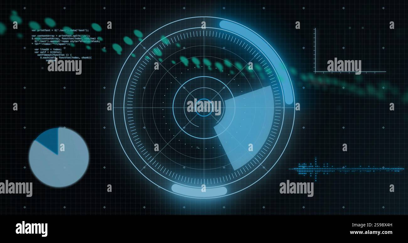 Image of data processing over scope scanning on black background ...