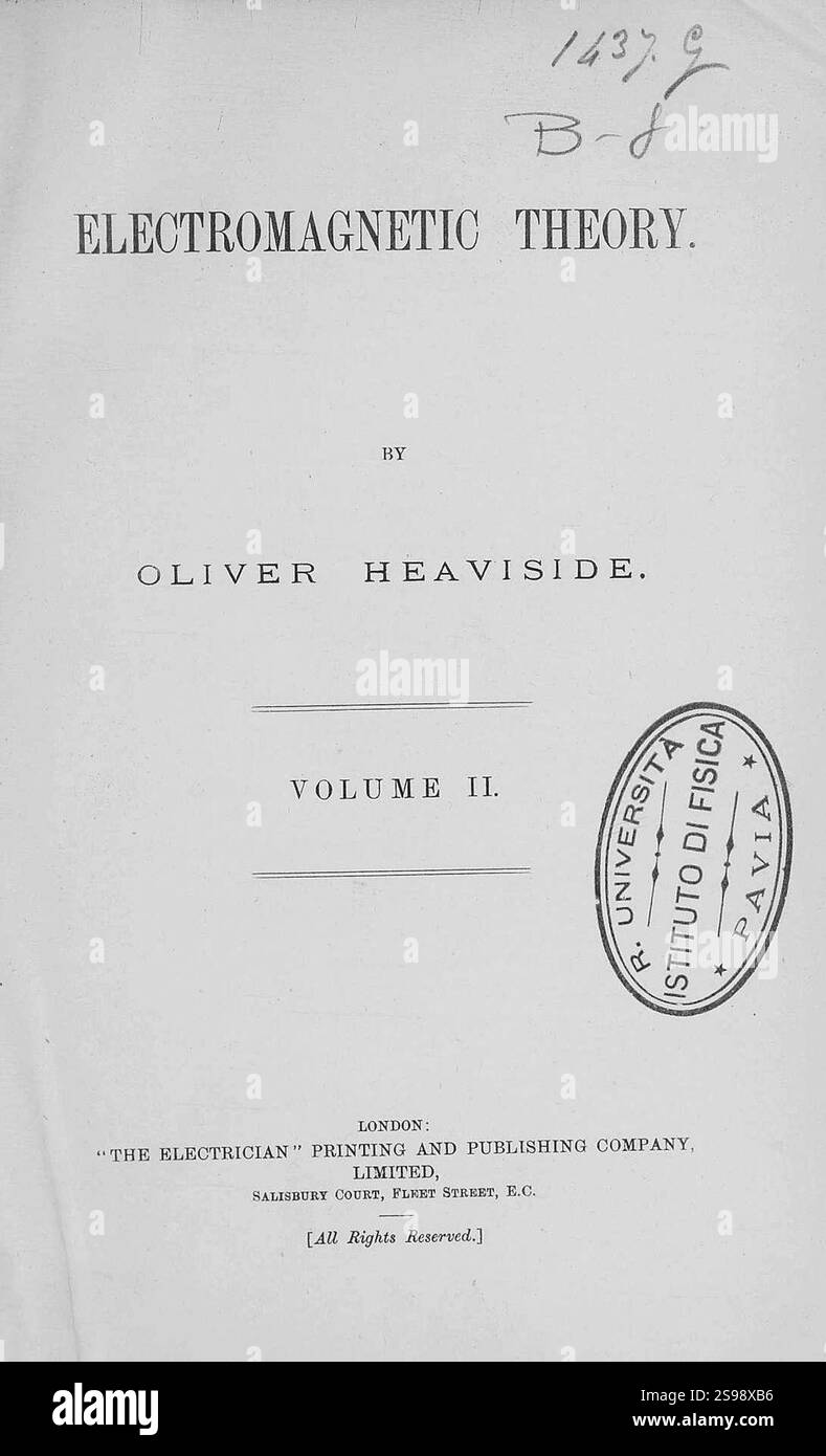 Heaviside, Oliver – Electromagnetic theory, 1899 Stock Photo - Alamy