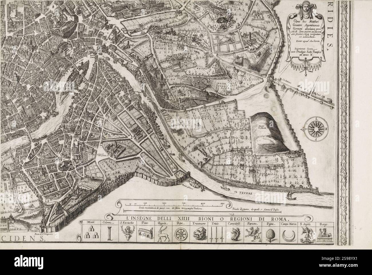 Matthäus Greuter, Kort over Rom med de syv pilgrimskirker Nederste ...