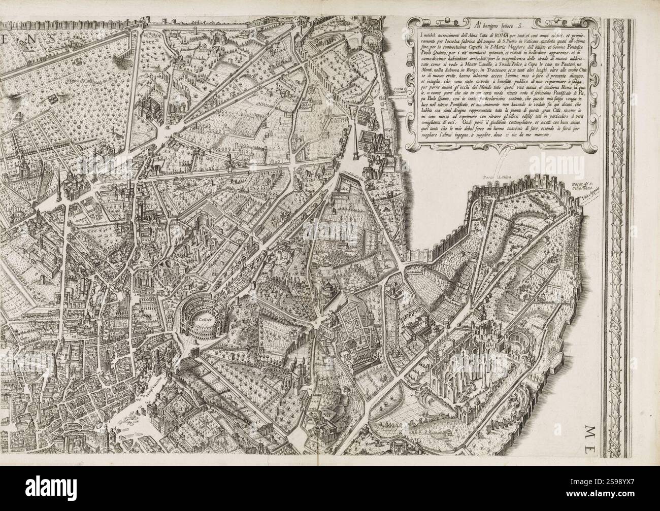Matthäus Greuter, Kort over Rom med de syv pilgrimskirker Øverste højre ...
