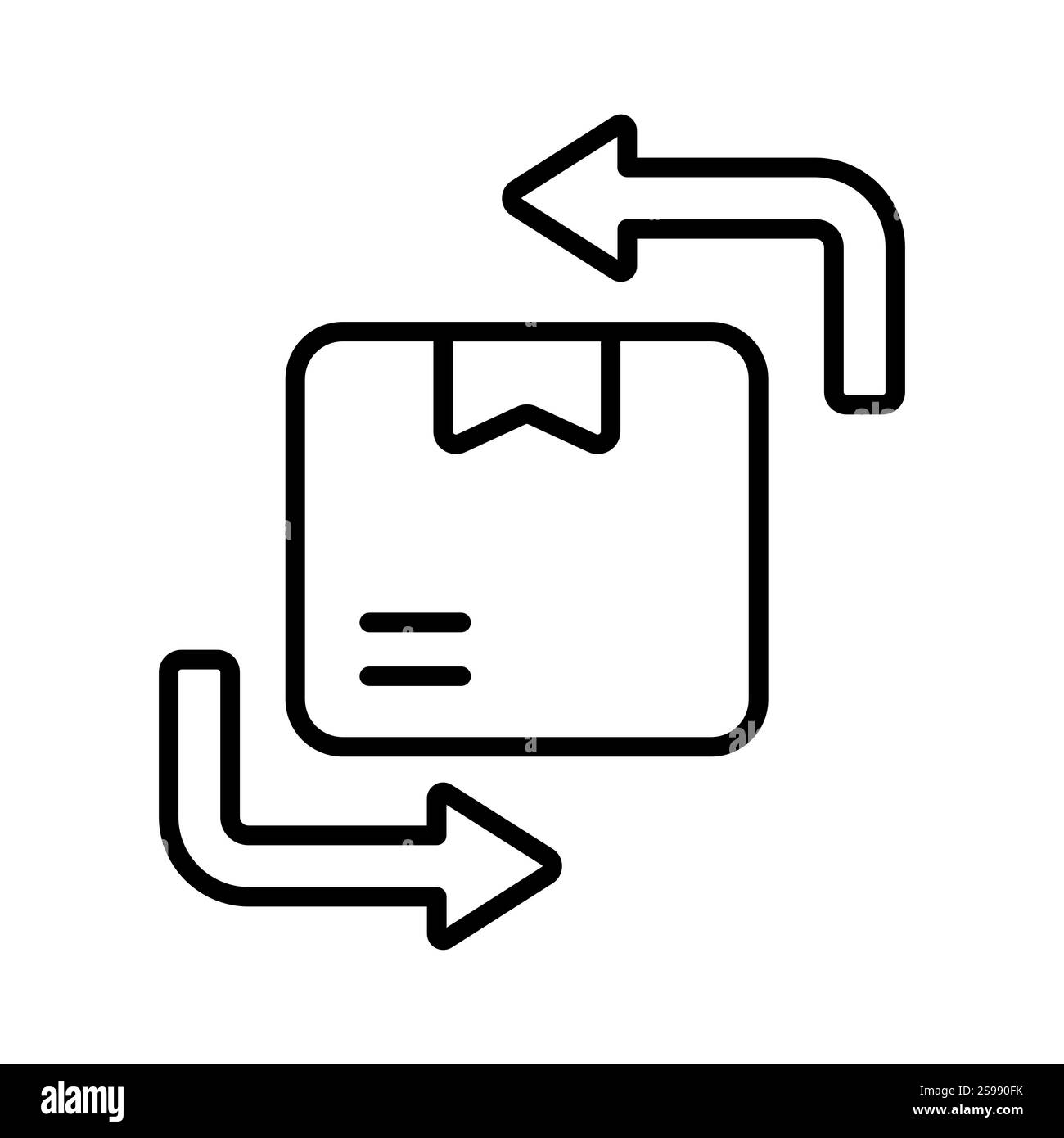 an icon with dispatched package and opposite direction arrows showing ...