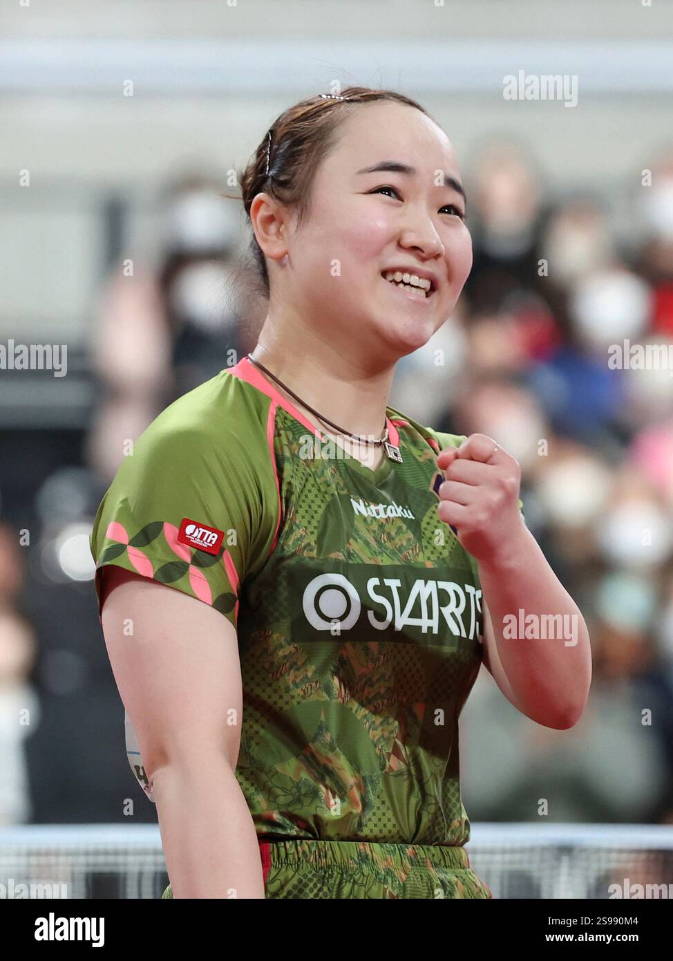 Mima Ito reacts during the women's singles quarterfinals against Miu ...