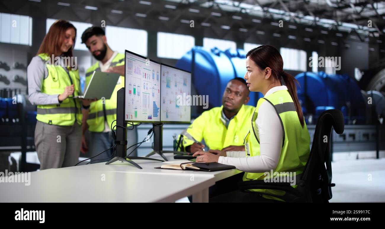 Engineer Operators Using Scada System At Industrial Plant Stock Photo ...