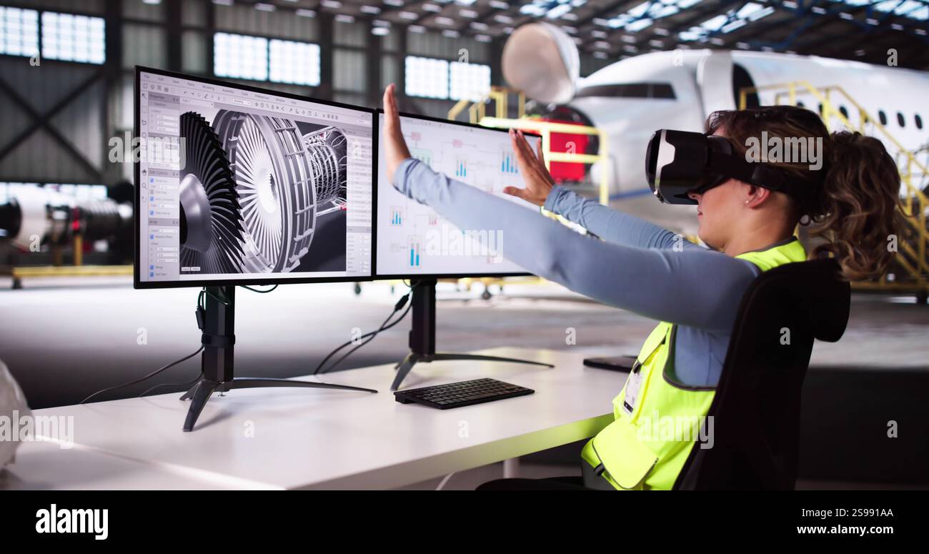Aircraft Maintenance Using VR And Augmented Reality Headset Stock Photo - Alamy