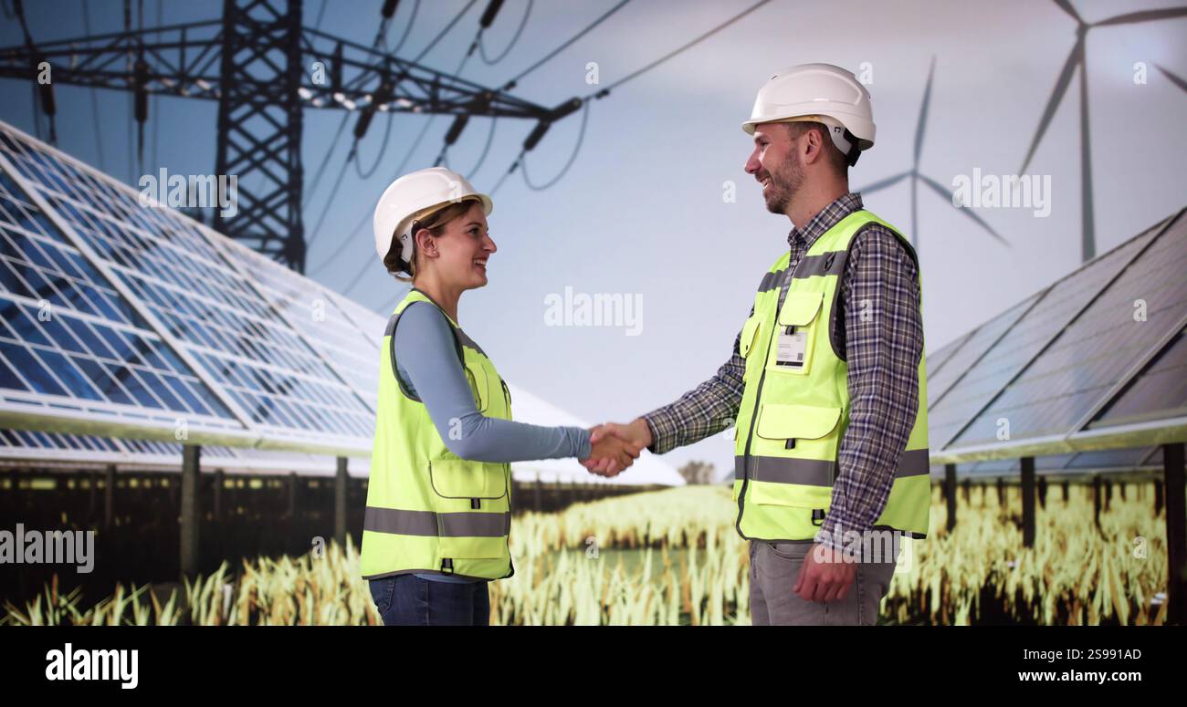 Solar Energy Contract Handshake. Photovoltaic Panel Power Stock Photo ...