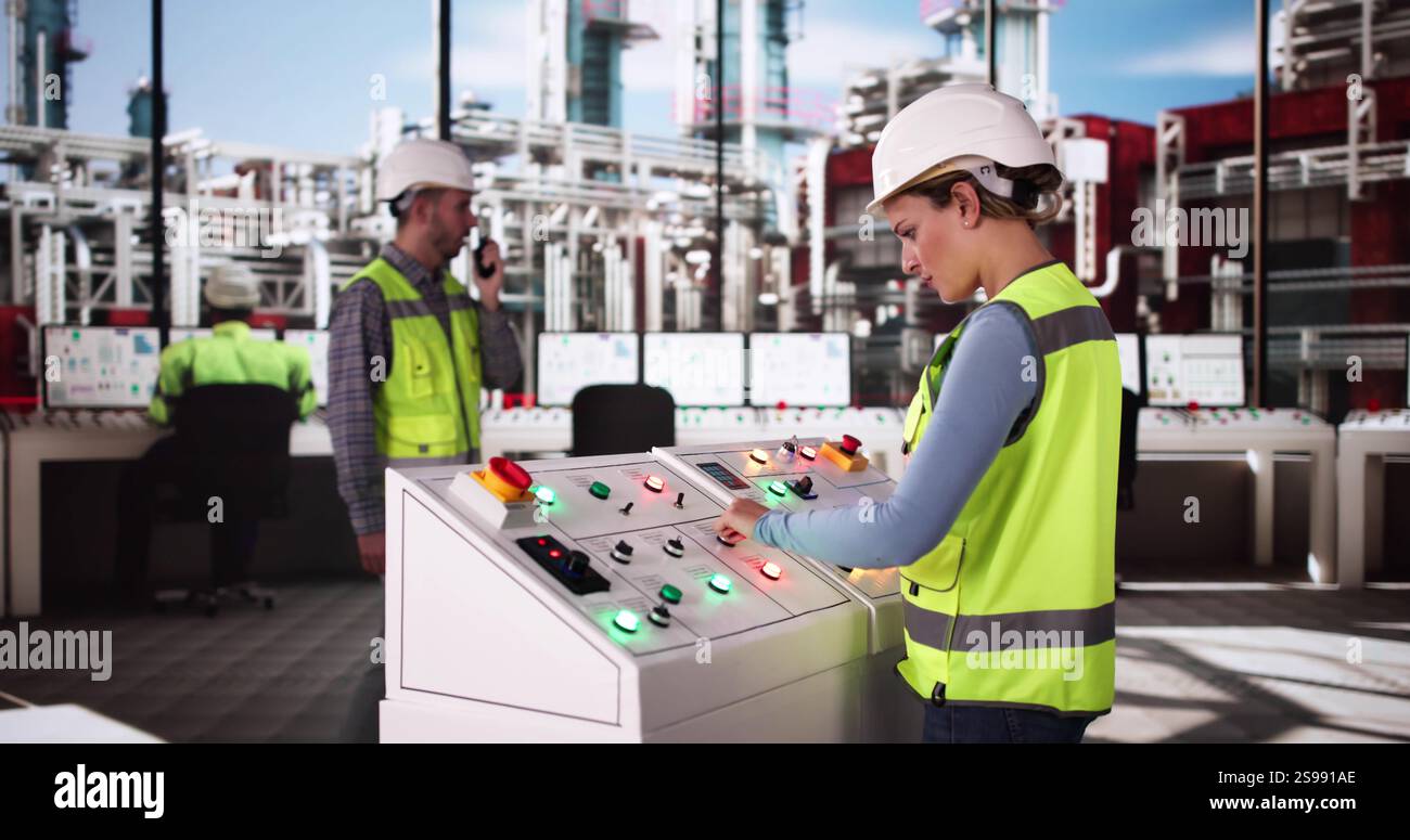 Industrial plant employees monitoring hi-res stock photography and ...