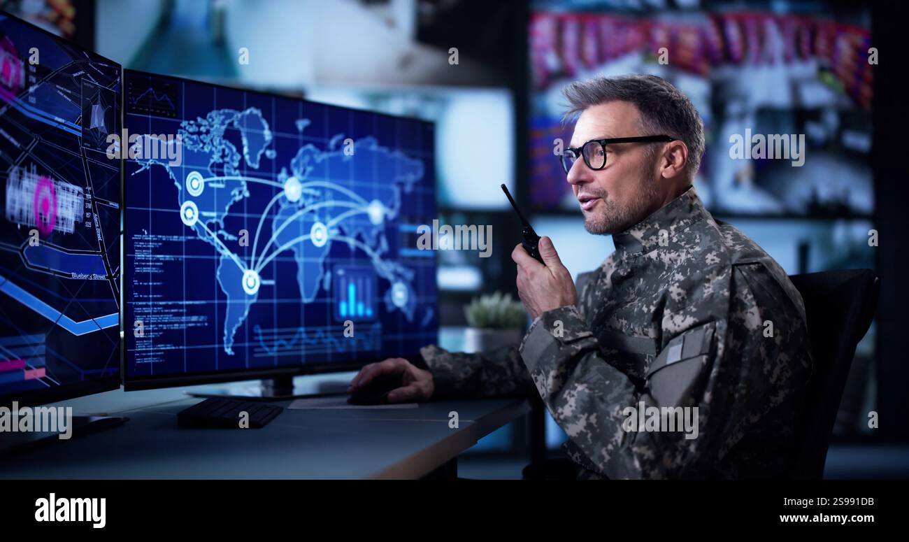 Air Reconnaissance Technology On Computer. World Map Data And Field ...