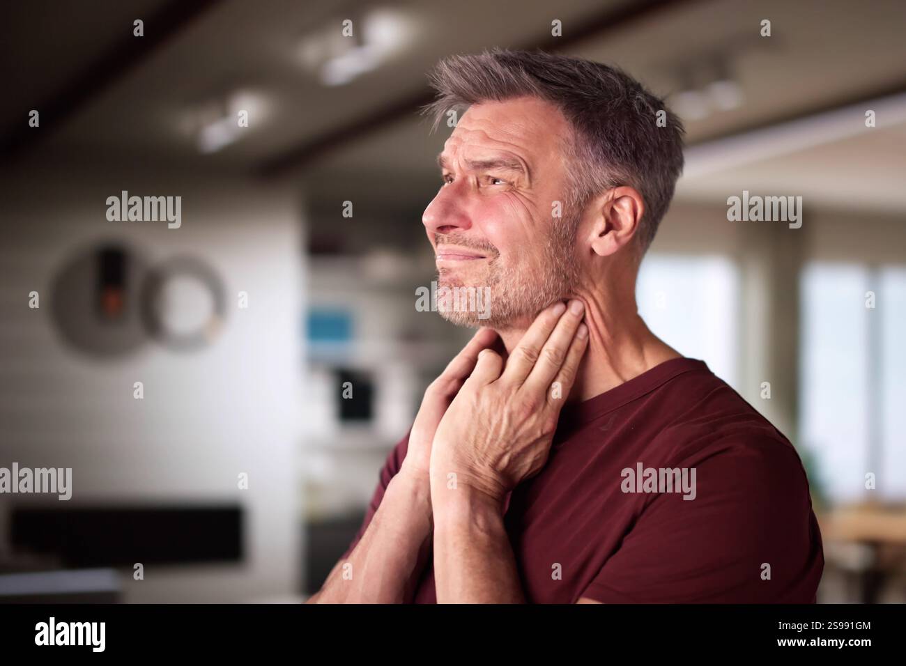 Neck And Throat Pain From Laryngitis Disease Stock Photo - Alamy