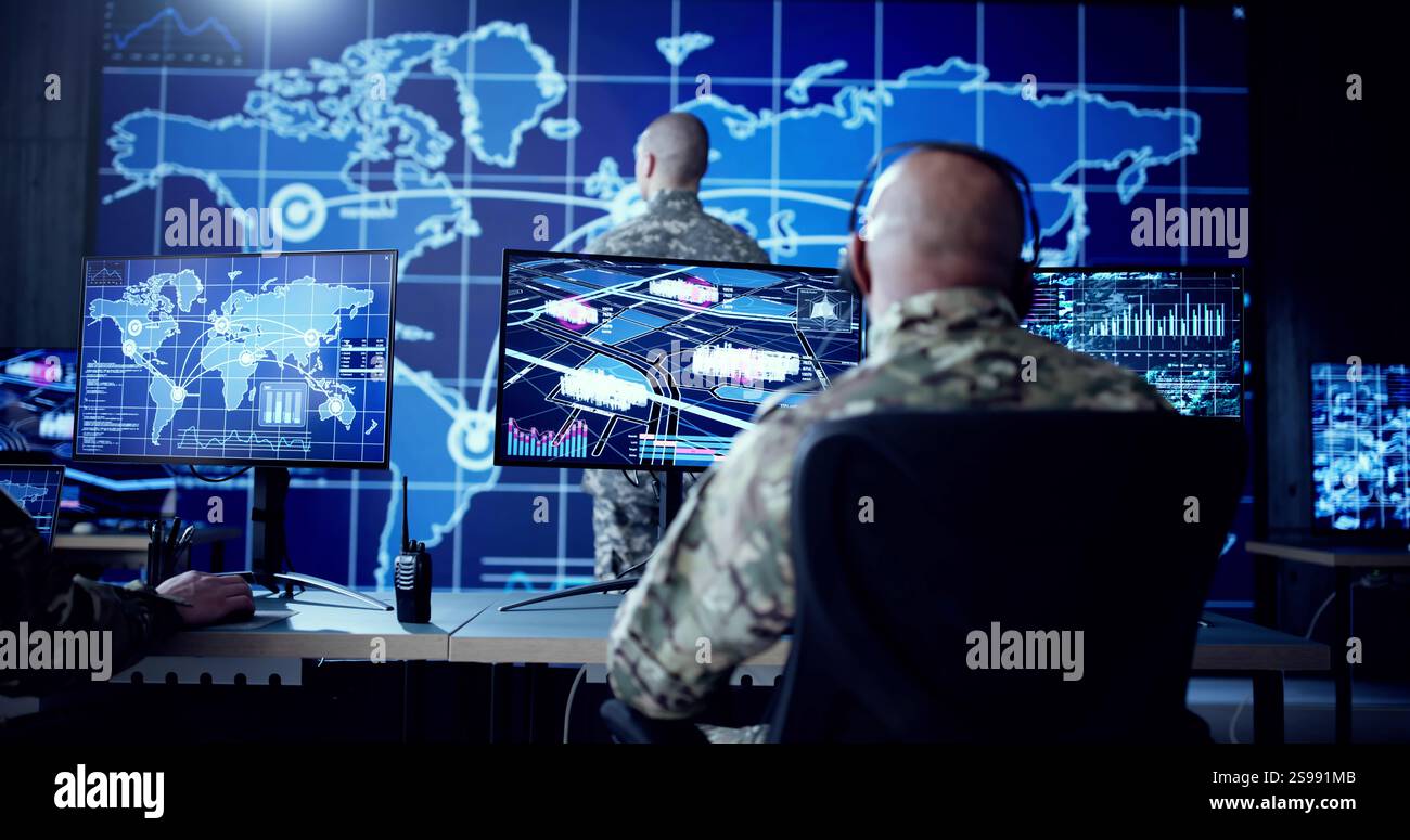 Cyber Technology Operator Monitoring Surveillance Cameras In Military ...