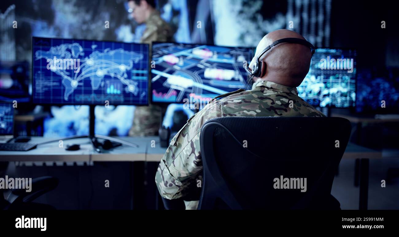 Army Soldier Operates Advanced Computer Technology In Military ...
