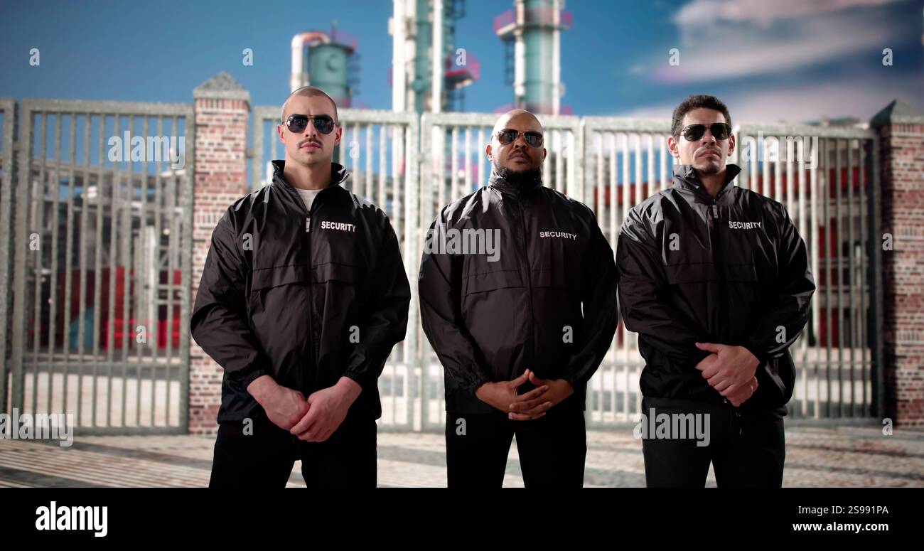 Protecting The Oil And Gas Plant, Diverse Security Guard Group Stock ...
