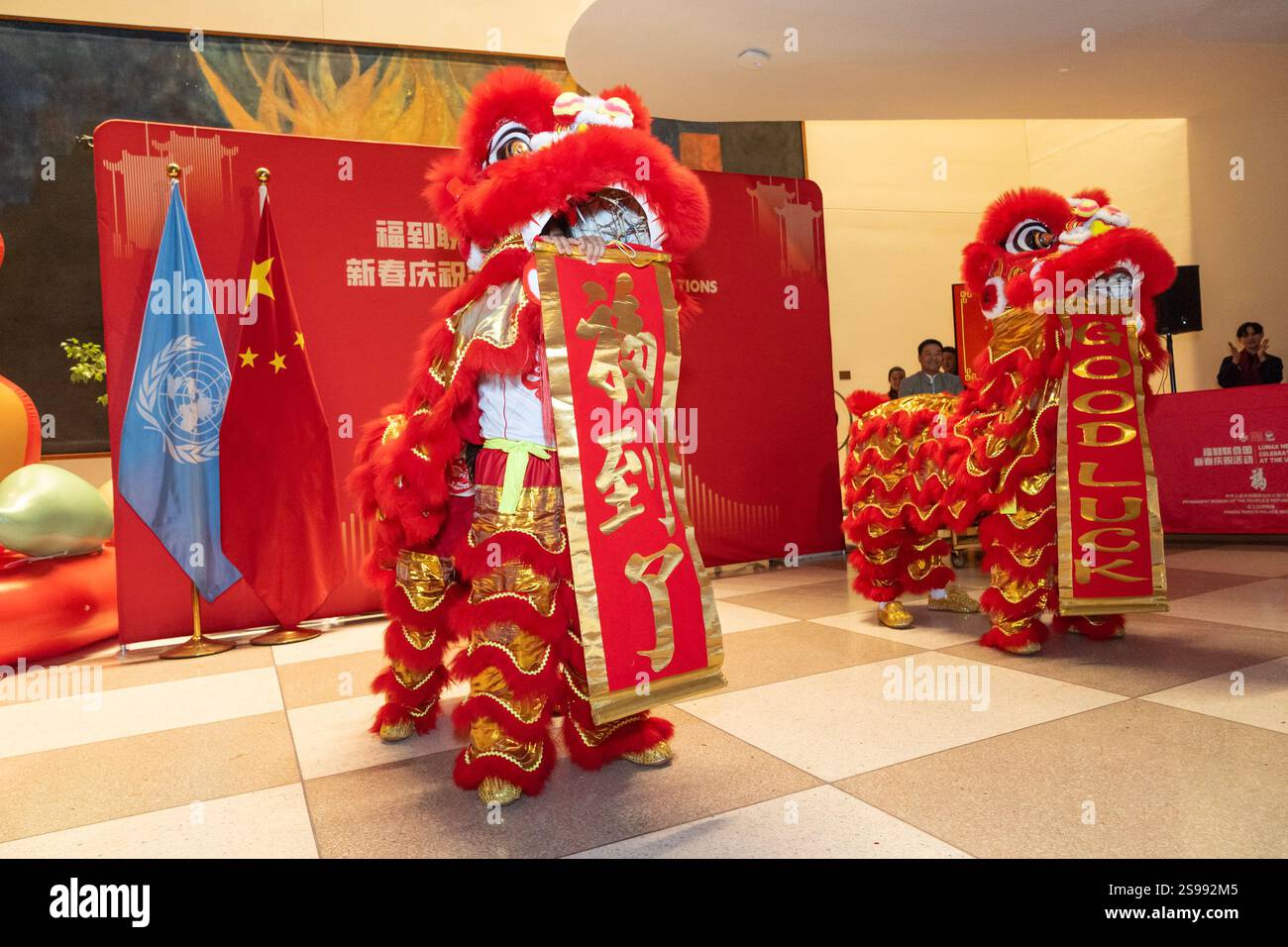 New York, NY, 24 January 2025: Members of South China Lion dance Troupe ...