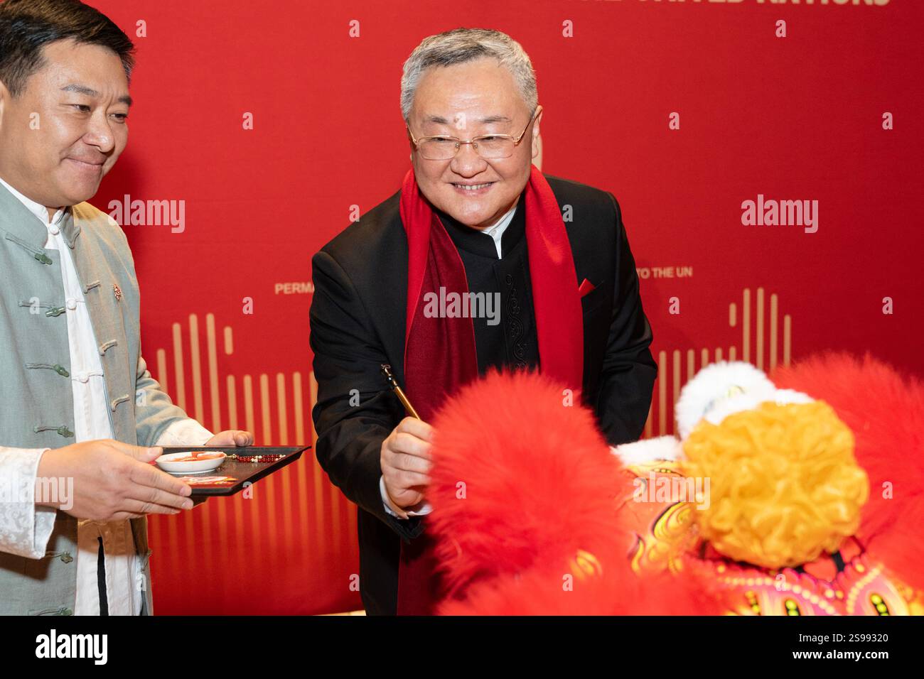 Ambassador Fu Cong of China signs traditional lion character during ...