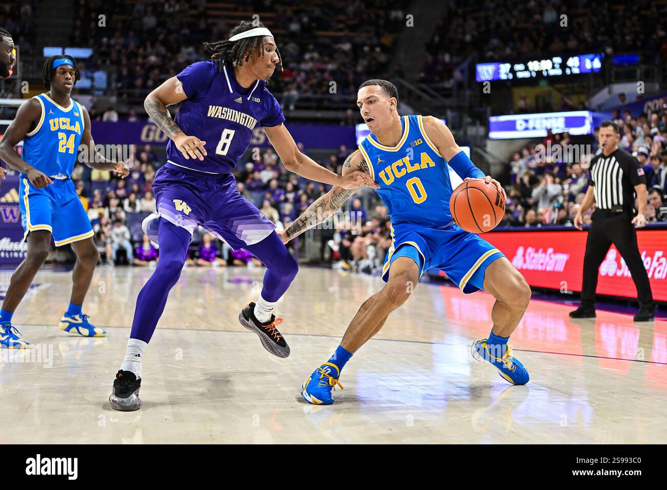 January 24, 2025: UCLA Bruins guard Kobe Johnson (0) and Washington ...
