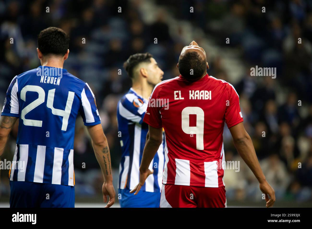 Ayoub El Kaabi for Olympiacos seen in action during the Europe League ...